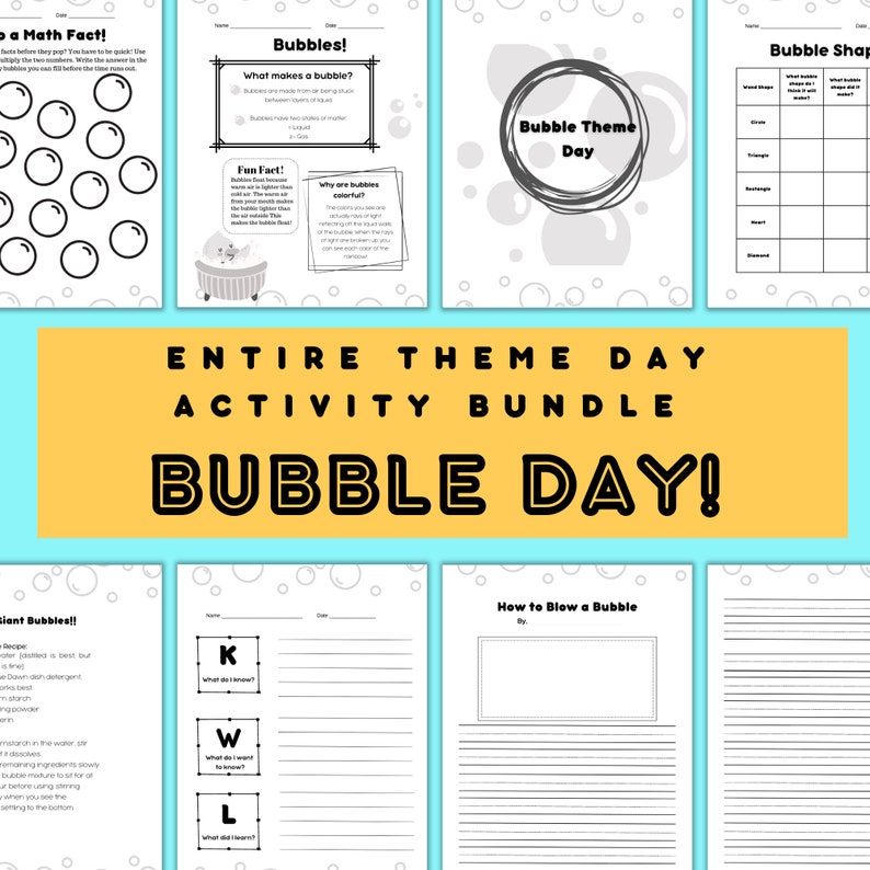1st-3rd Grade Bubble Theme Day Lesson Bundle, Bubble Activities in ...