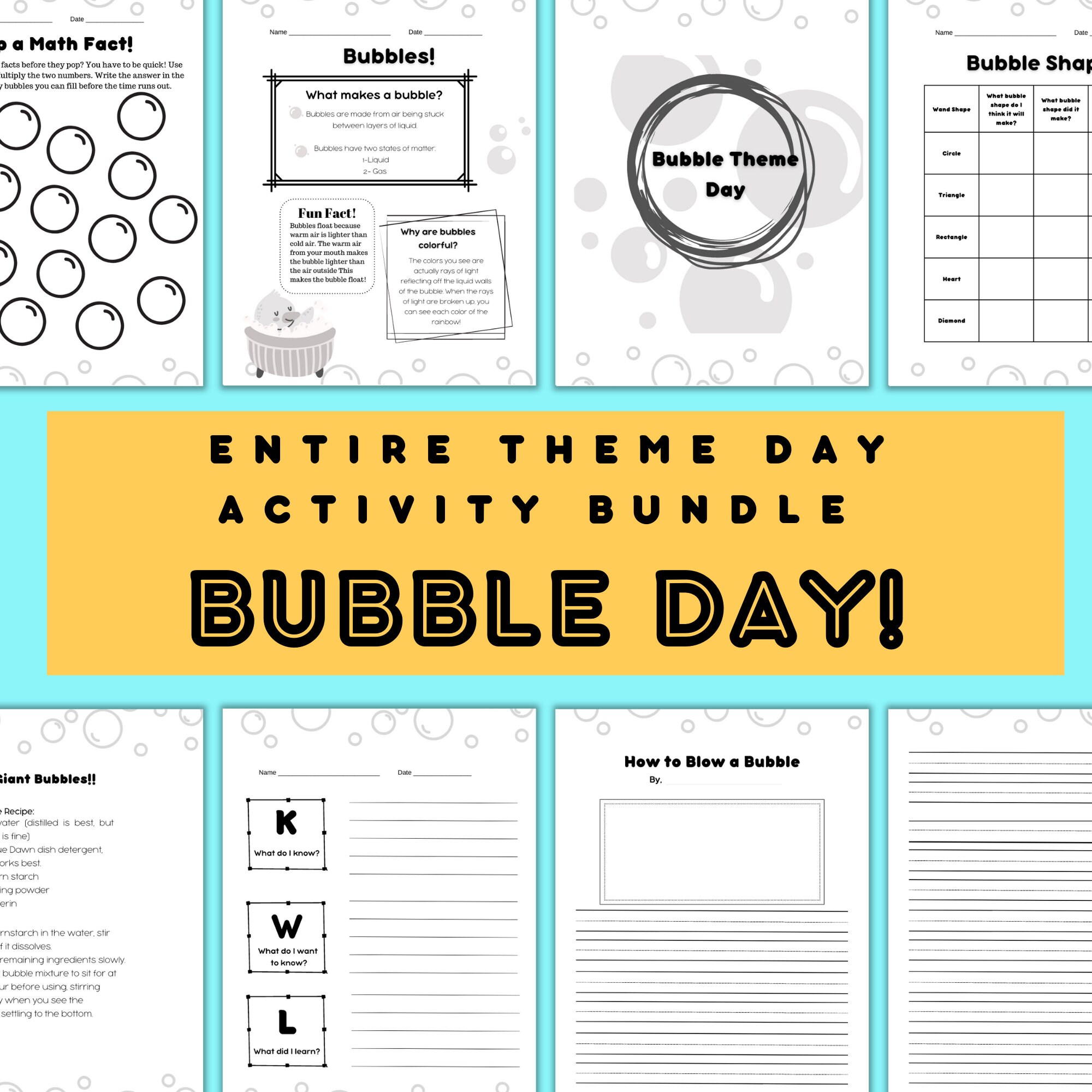 1st-3rd Grade Bubble Theme Day Lesson Bundle, Bubble Activities in ...