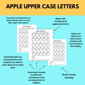 Uppercase Letter Writing Worksheet, Apple Handwriting Letter Tracing ...