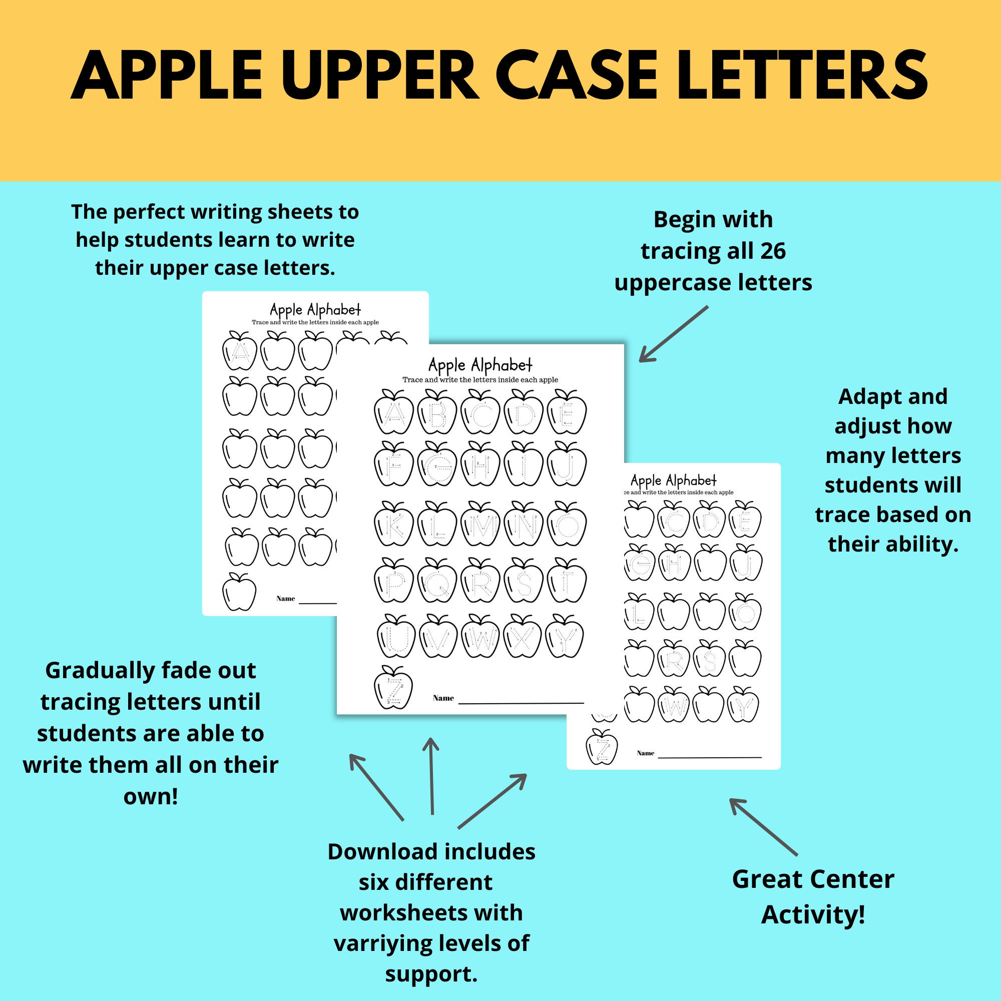 Uppercase Letter Writing Worksheet, Apple Handwriting Letter Tracing ...