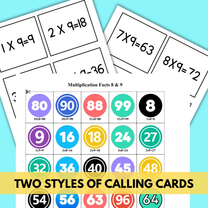 Multiplication Bingo, Math Facts 8 and 9, Bingo Math Game ...