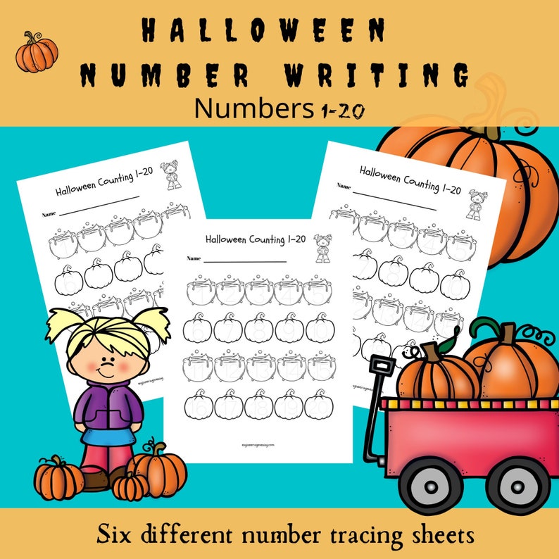Halloween Number Tracing 1-20, Number Writing Worksheets, Missing ...