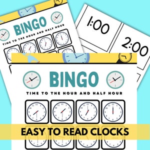 Bingo Sheets: Time to the Hour and Half Hour, Telling Time Bingo Cards ...