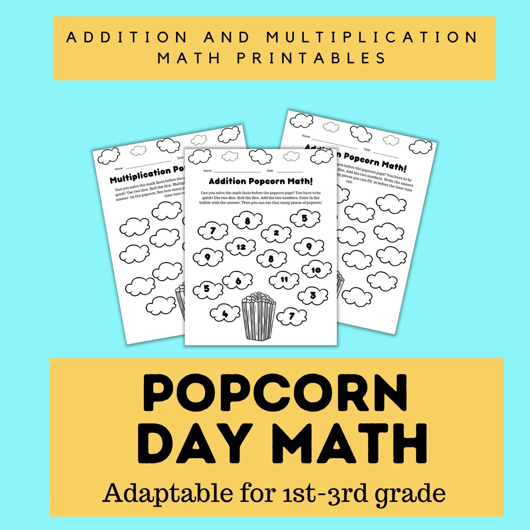 Popcorn Day Math, Math Fluency Games, Math Activities, First Grade ...