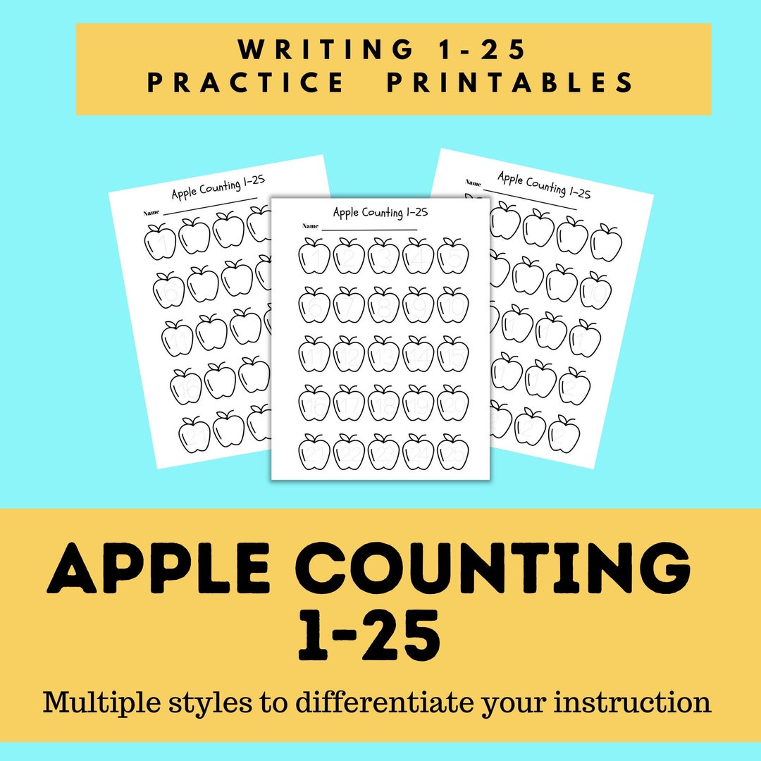 Apple Writing Numbers 1-25, Preschool, Kindergarten, First Grade ...