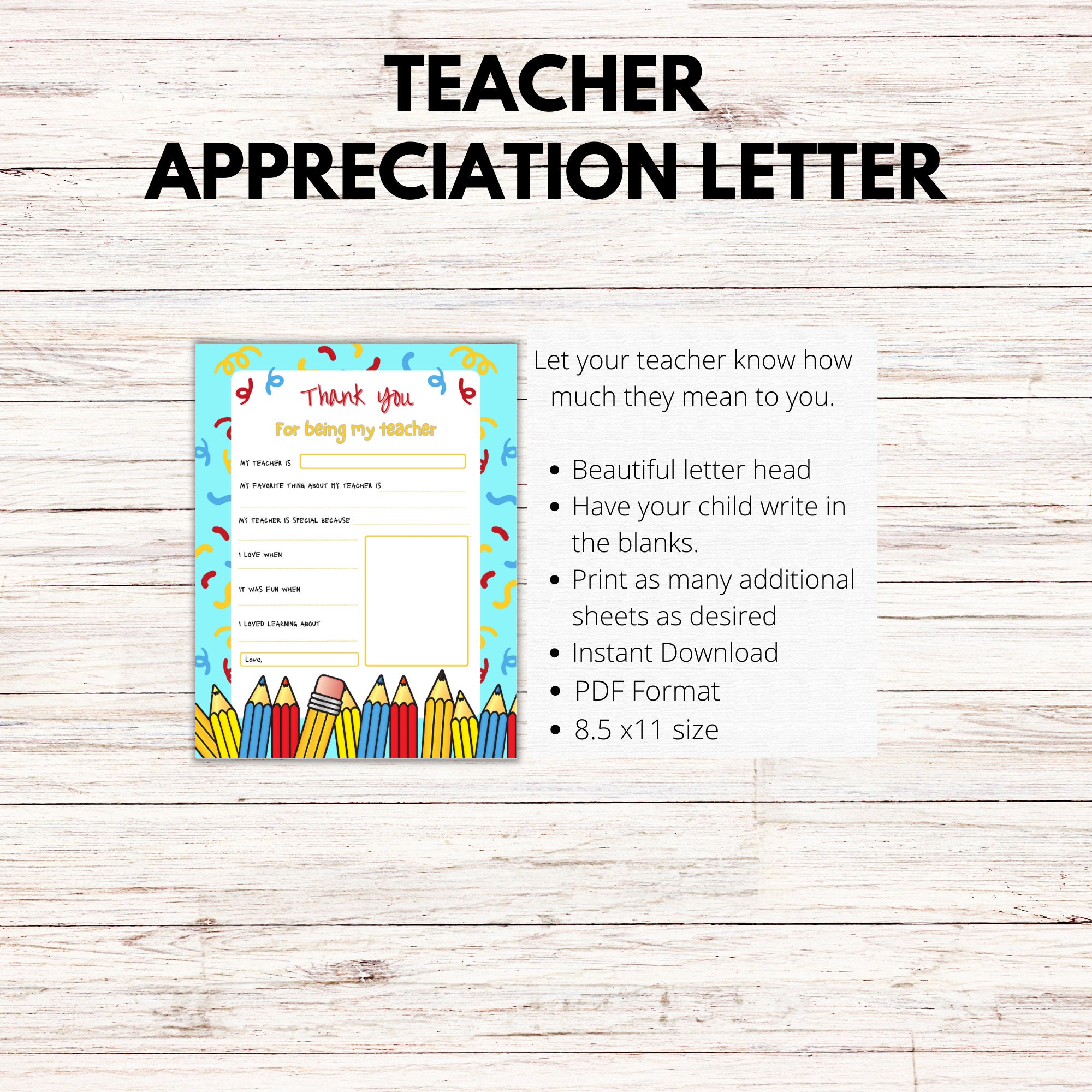 Teacher Appreciation Week, Teacher Thank You Letter, Thank You Note ...