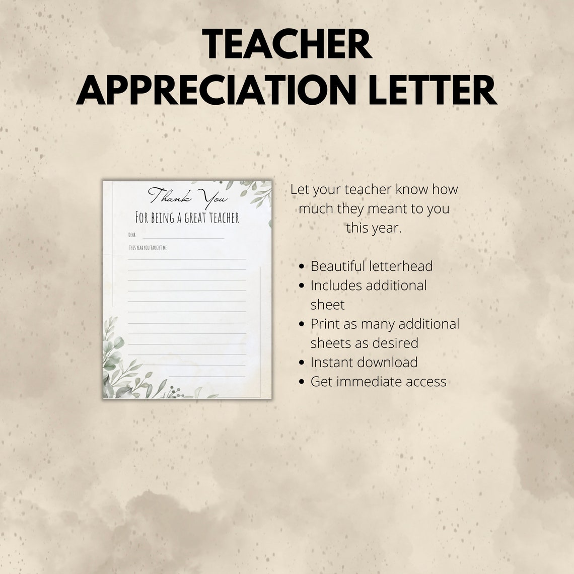 Teacher Appreciation Note, Teacher Thank You Letter, End of Year Letter ...