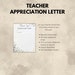 Teacher Appreciation Note, Teacher Thank You Letter, End of Year Letter ...