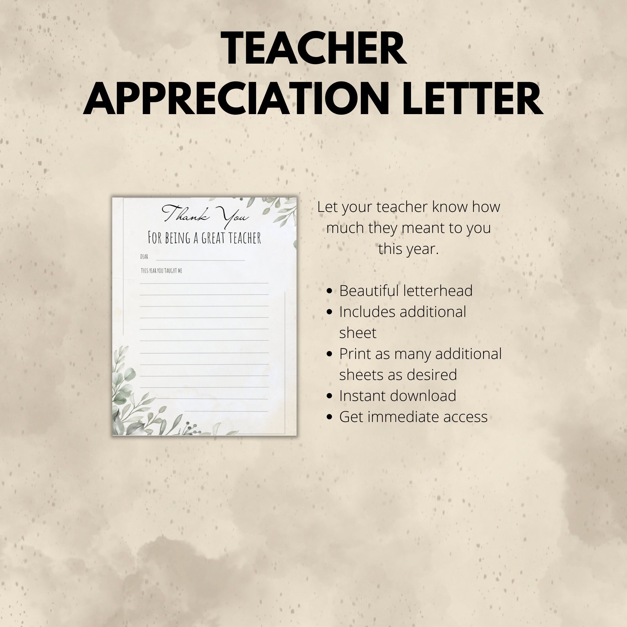 Teacher Appreciation Note, Teacher Thank You Letter, End of Year Letter ...