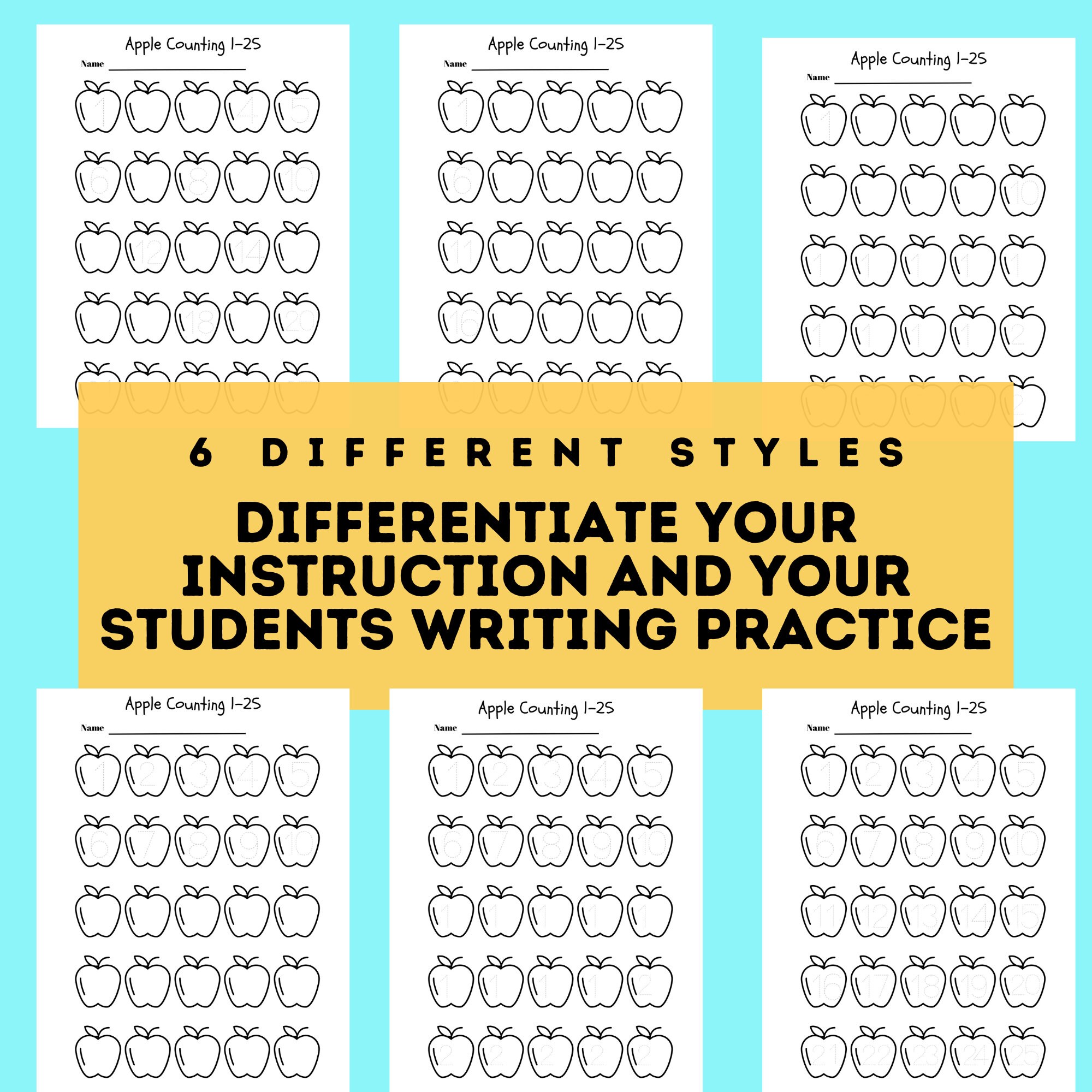 Apple Writing Numbers 1-25, Preschool, Kindergarten, First Grade ...