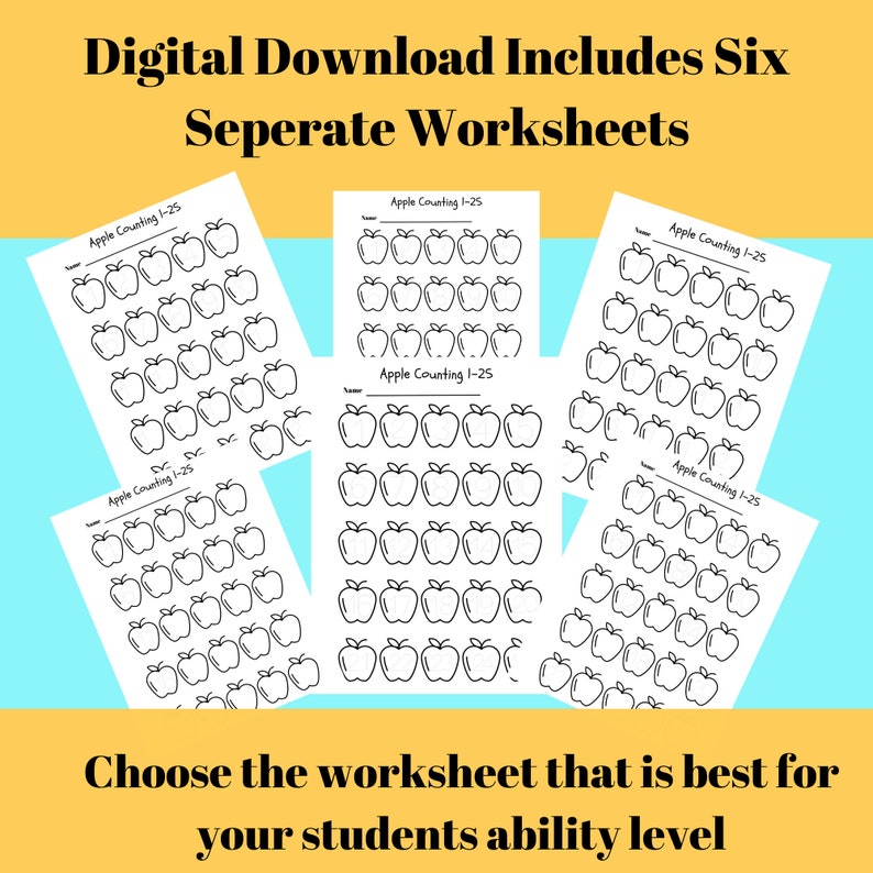 Apple Writing Numbers 1-25, Preschool, Kindergarten, First Grade ...