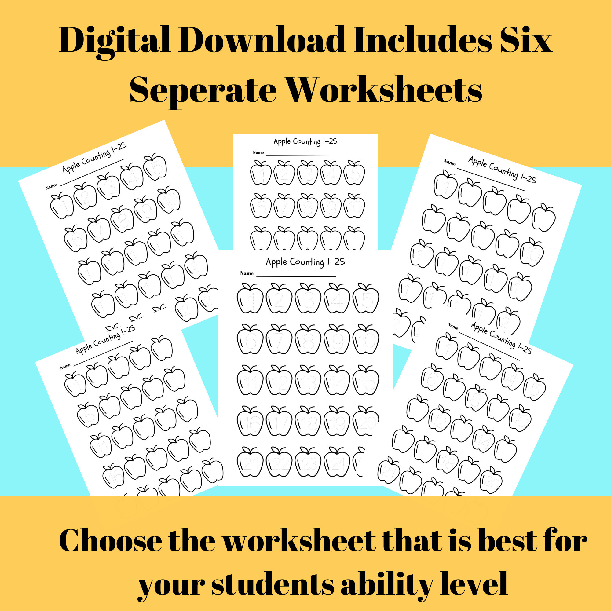 Apple Writing Numbers 1-25, Preschool, Kindergarten, First Grade ...