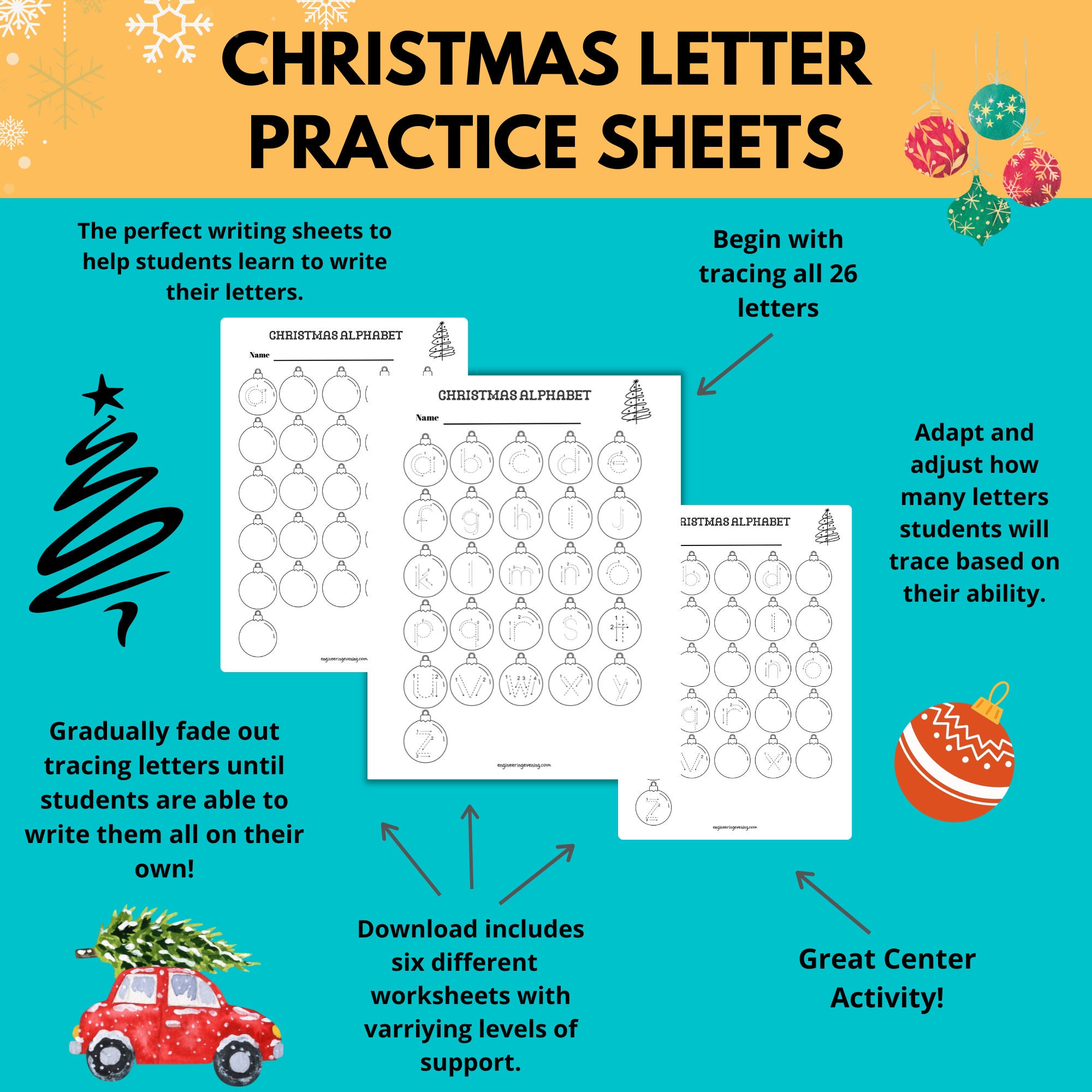 Christmas Lower Case Letter Writing Tracing Printable, Missing Letter ...