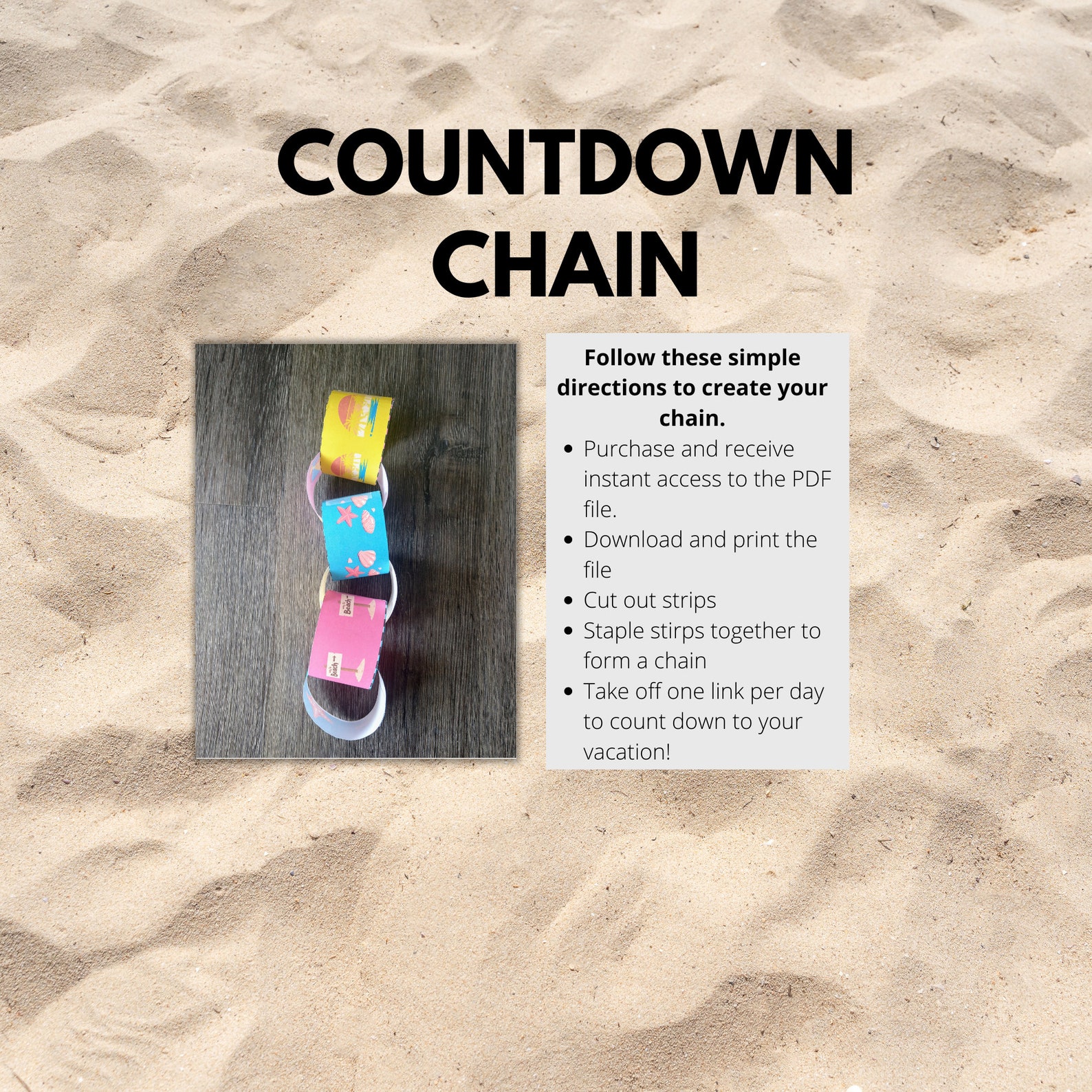 Vacation Countdown Chain, Countdown Printable, Trip Countdown Printable ...