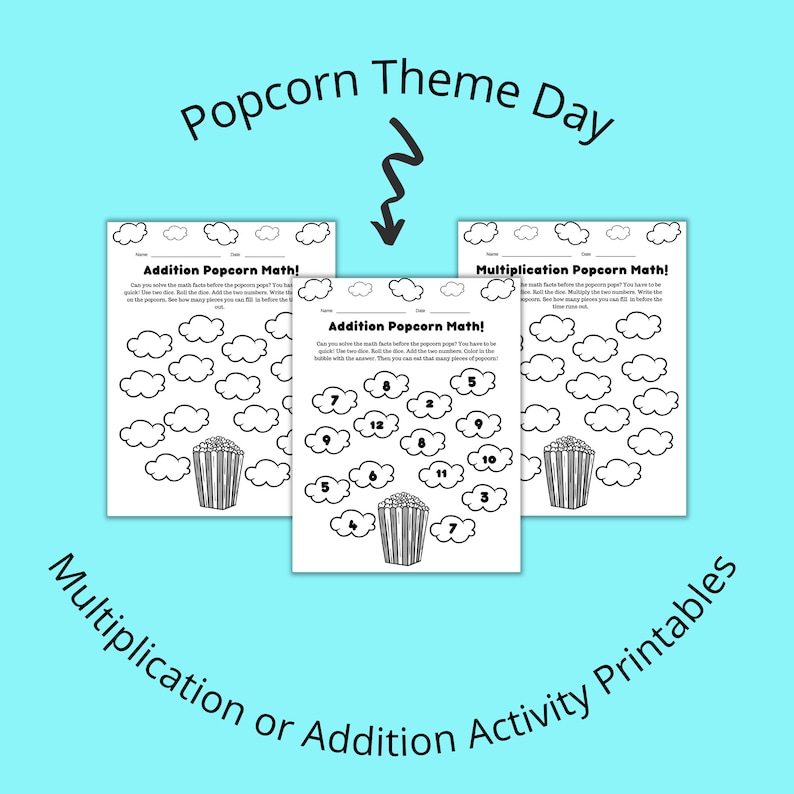 Popcorn Day Math, Math Fluency Games, Math Activities, First Grade ...