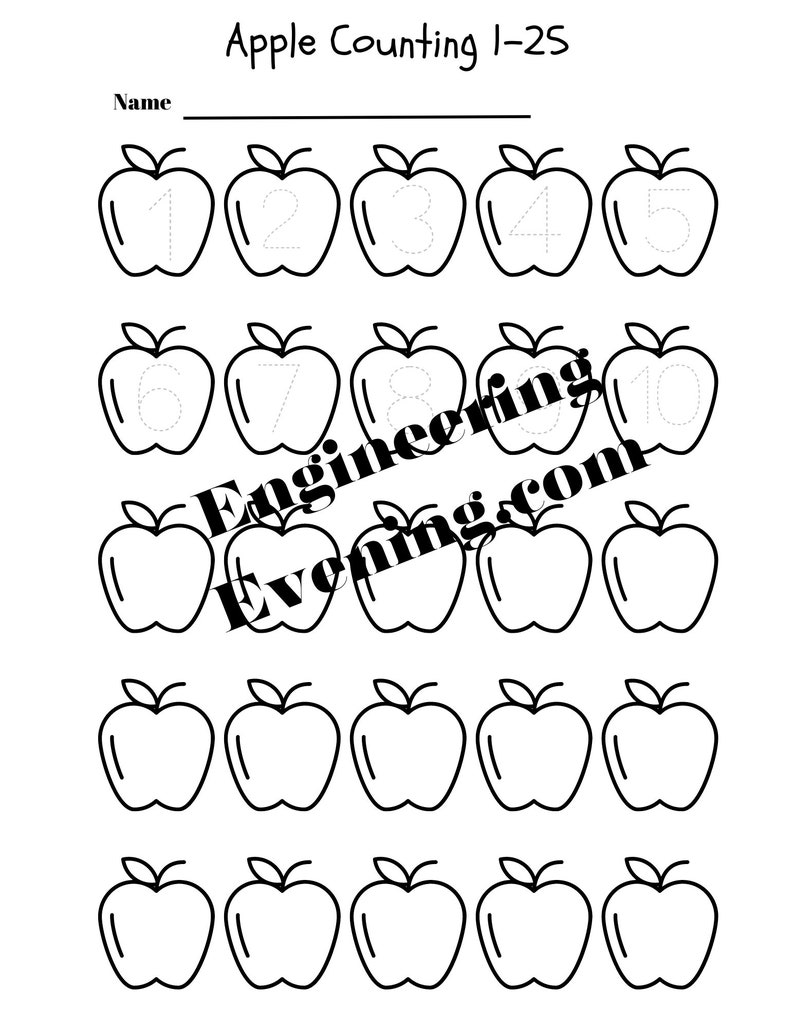 Apple Writing Numbers 1-25, Preschool, Kindergarten, First Grade ...