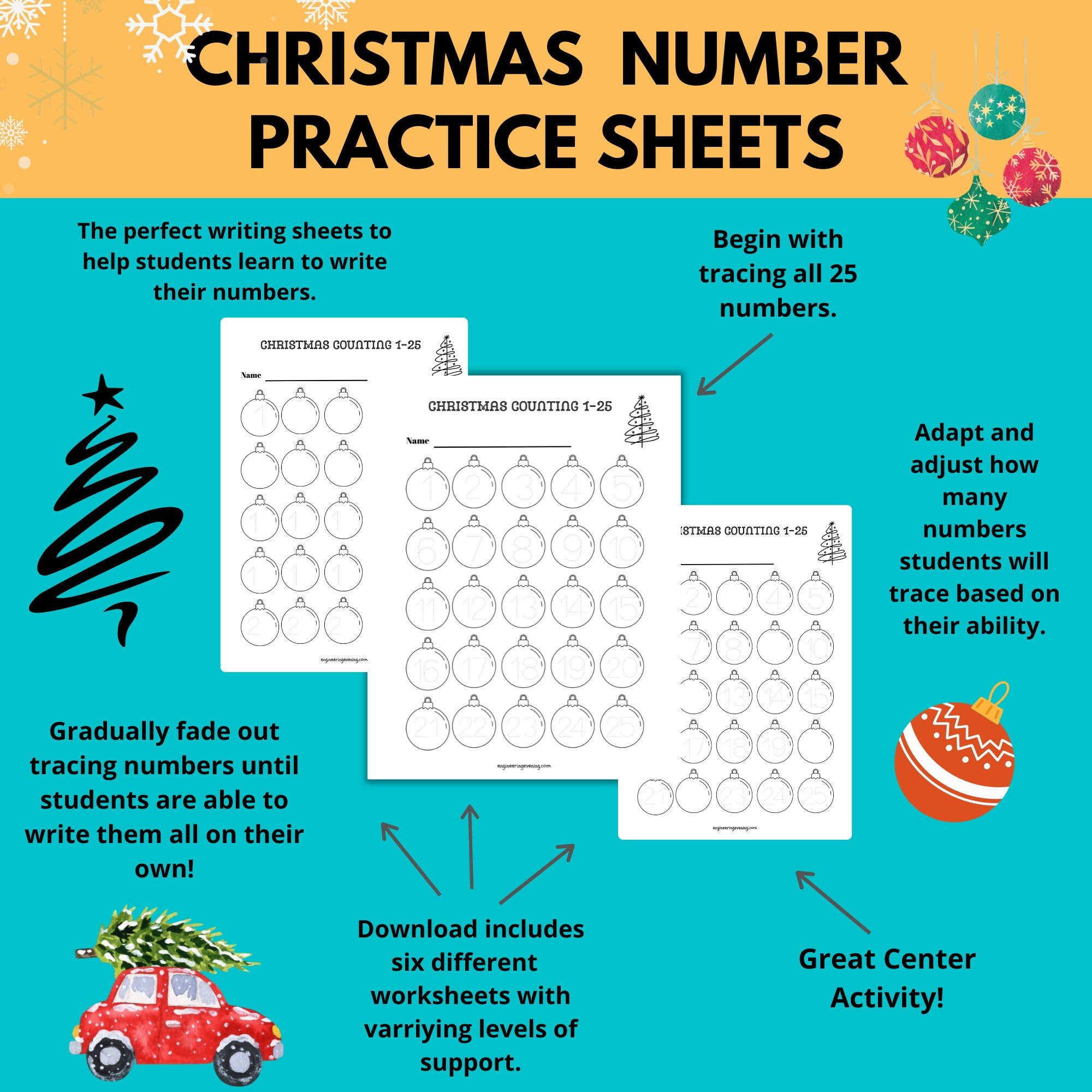 Christmas Number Tracing Printable, Number Writing Worksheets, Numbers ...