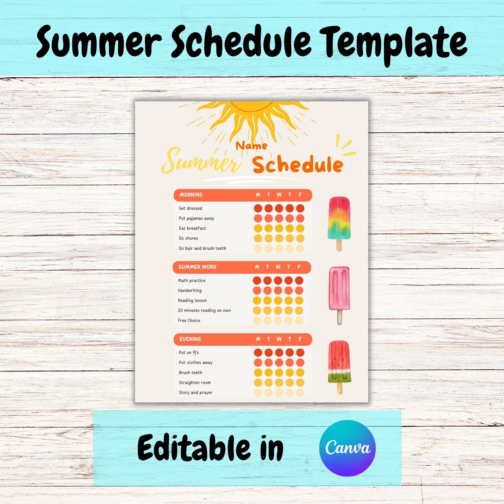 Summer Schedule Editable Template, Kids Summer Schedule Checklist ...