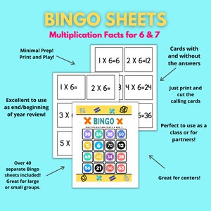 Multiplication Bingo, Multiplication Facts 6 and 7, Math Games, 3rd ...