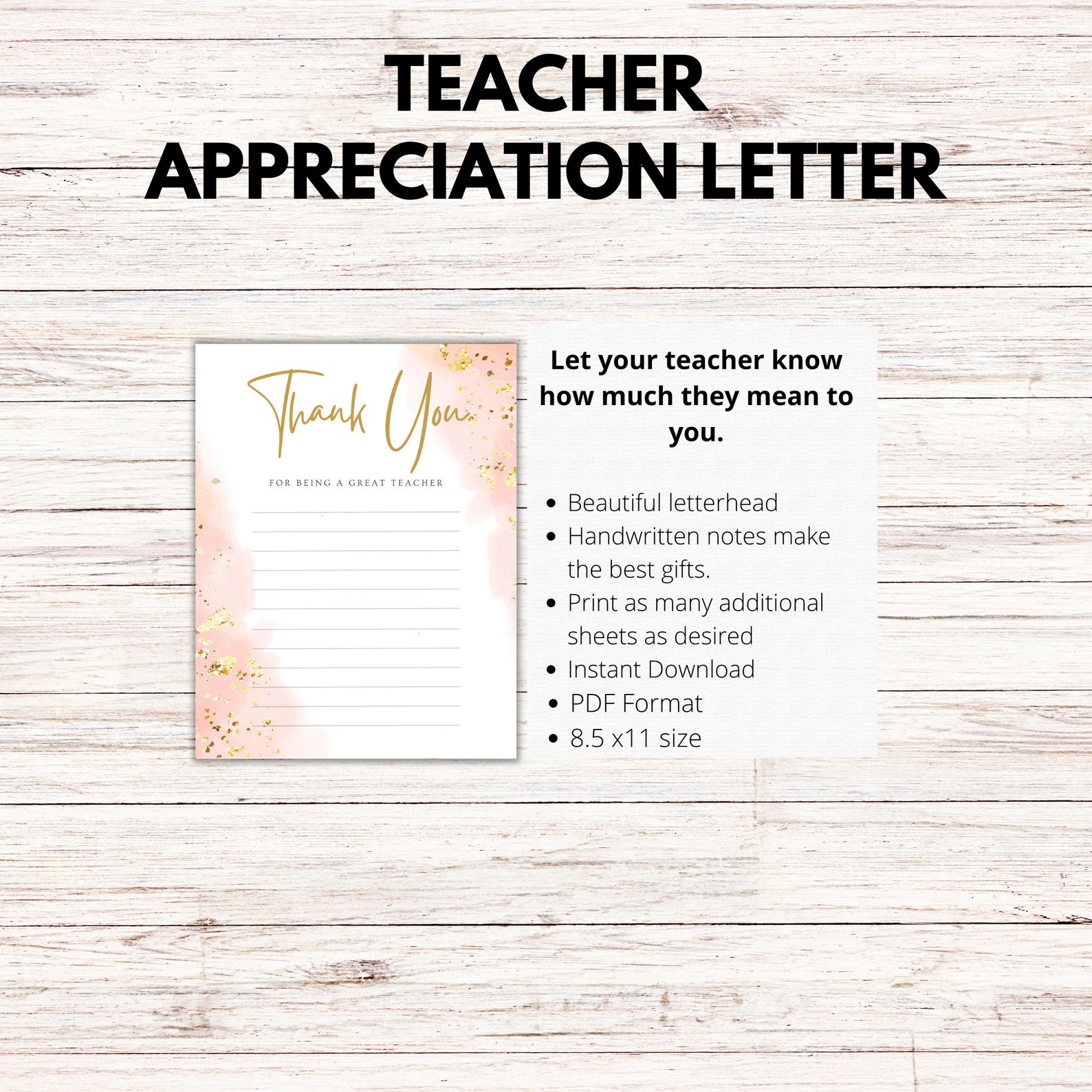 Teacher Appreciation Letter, Teacher Thank You Note, End of Year Letter ...
