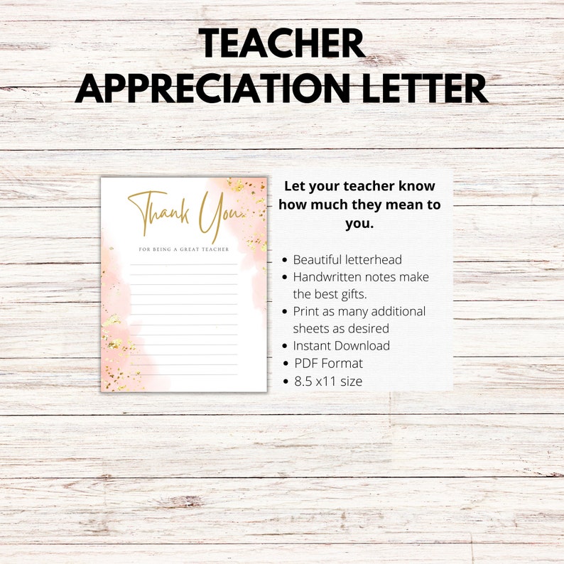 Teacher Appreciation Letter, Teacher Thank You Note, End of Year Letter ...