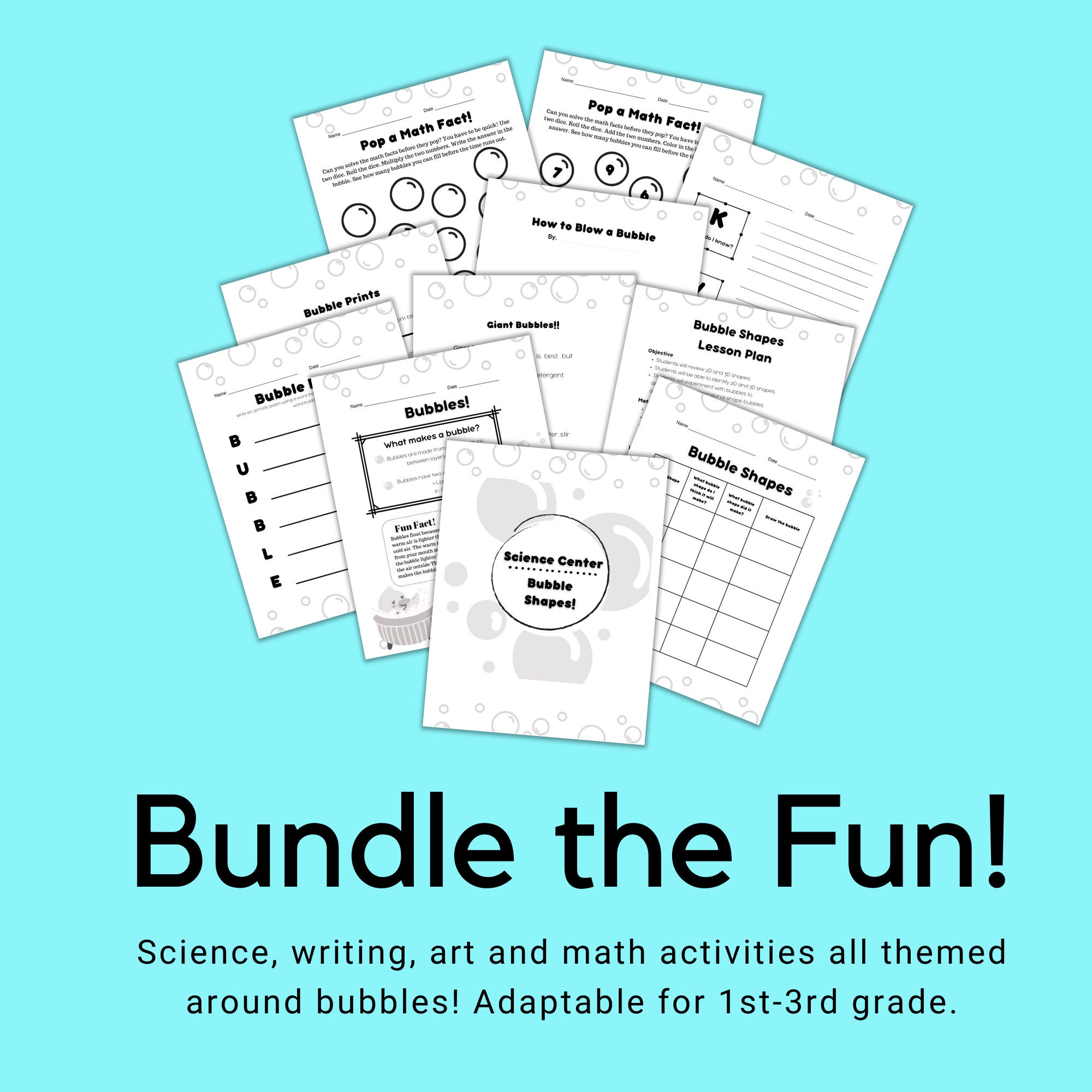 1st-3rd Grade Bubble Theme Day Lesson Bundle, Bubble Activities in ...