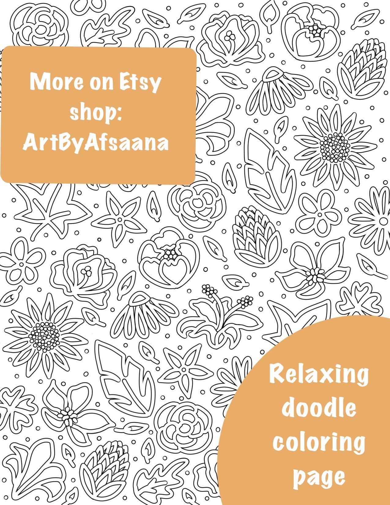 Relaxing Floral Doodle Coloring Page - Etsy