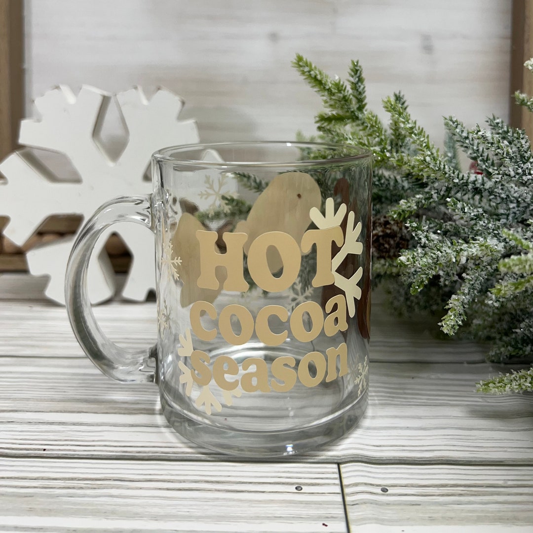 Custom Hot Cocoa Glass Mug, Neutral Christmas, Custom Mug, Christmas ...