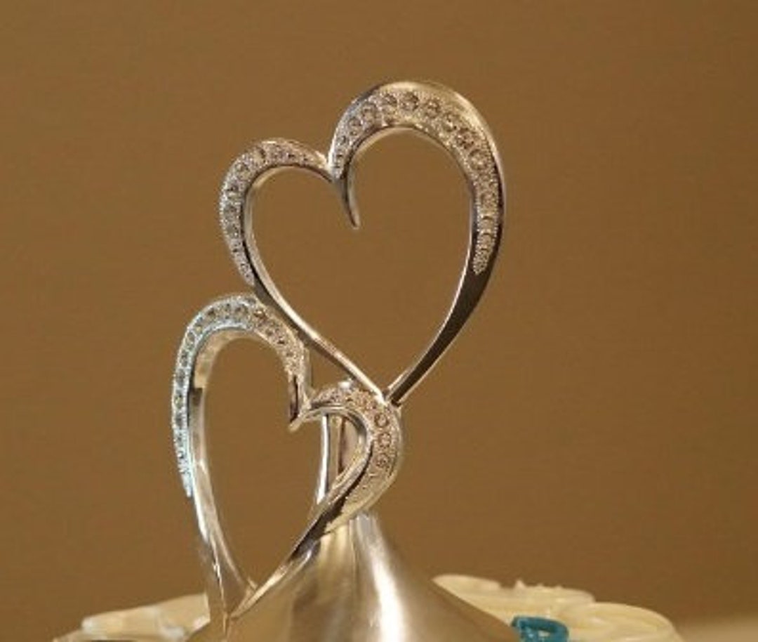 Silver Wedding Cake Topper Sparkling Love Double Hearts - Etsy