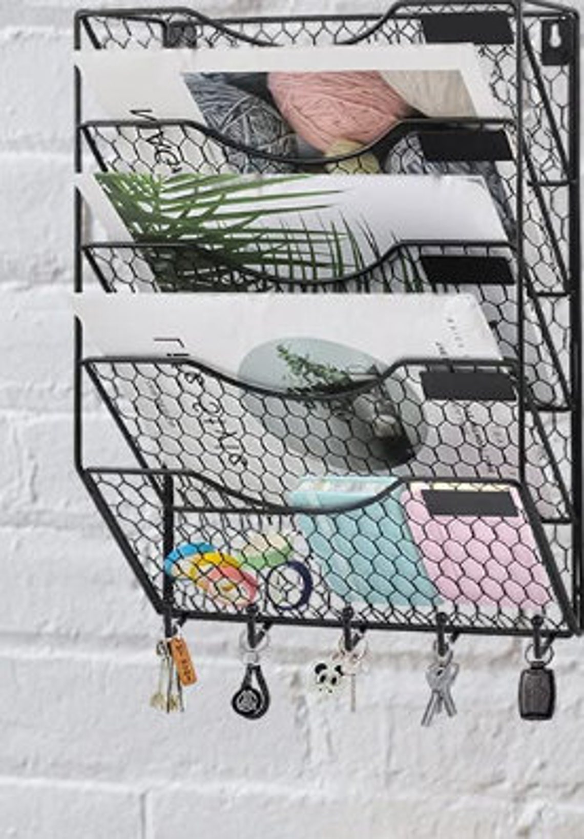 5 Tier Metal Wall File Holder With Hook Black Hanging Wall - Etsy