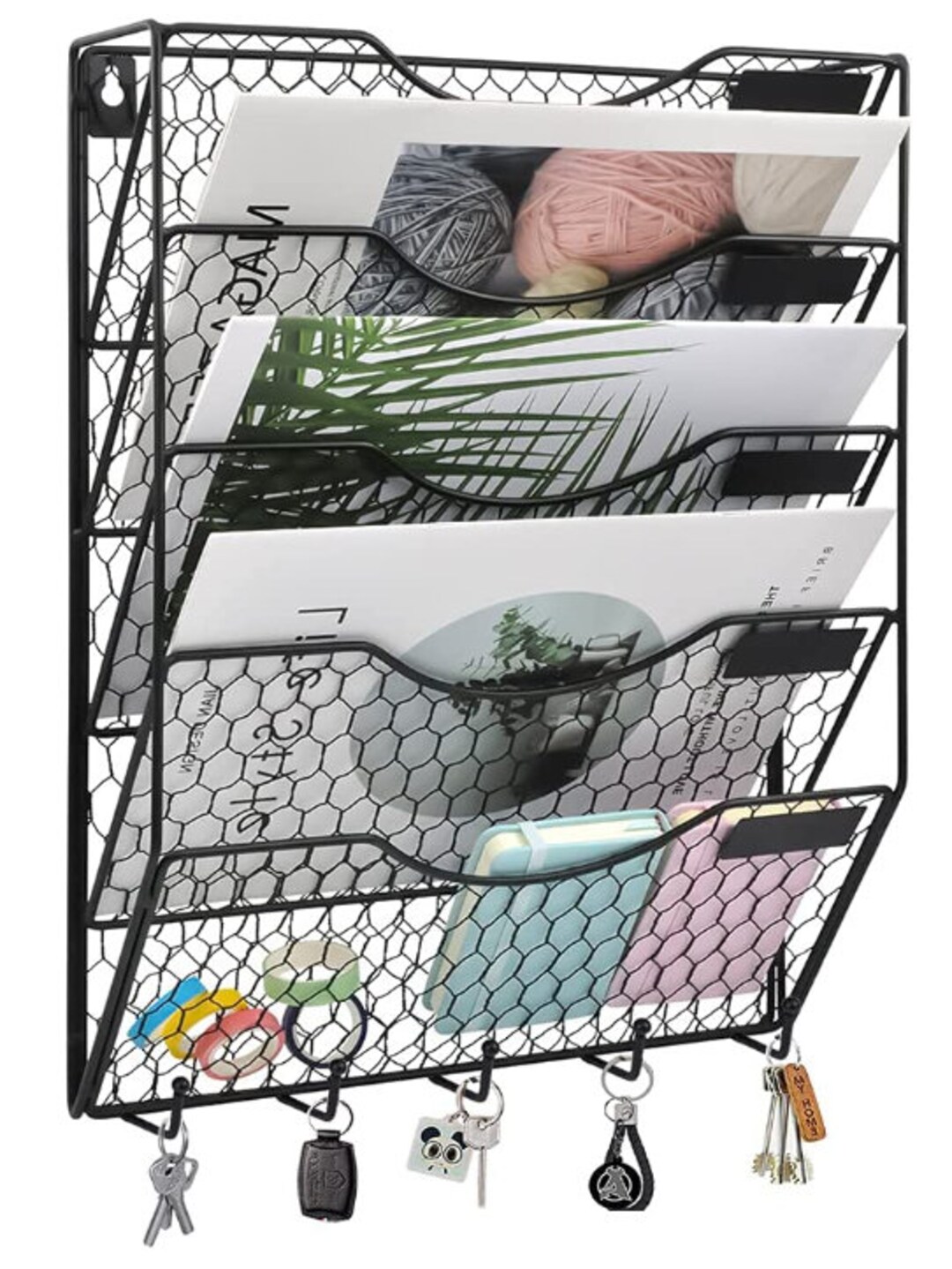 5 Tier Metal Wall File Holder With Hook Black Hanging Wall - Etsy