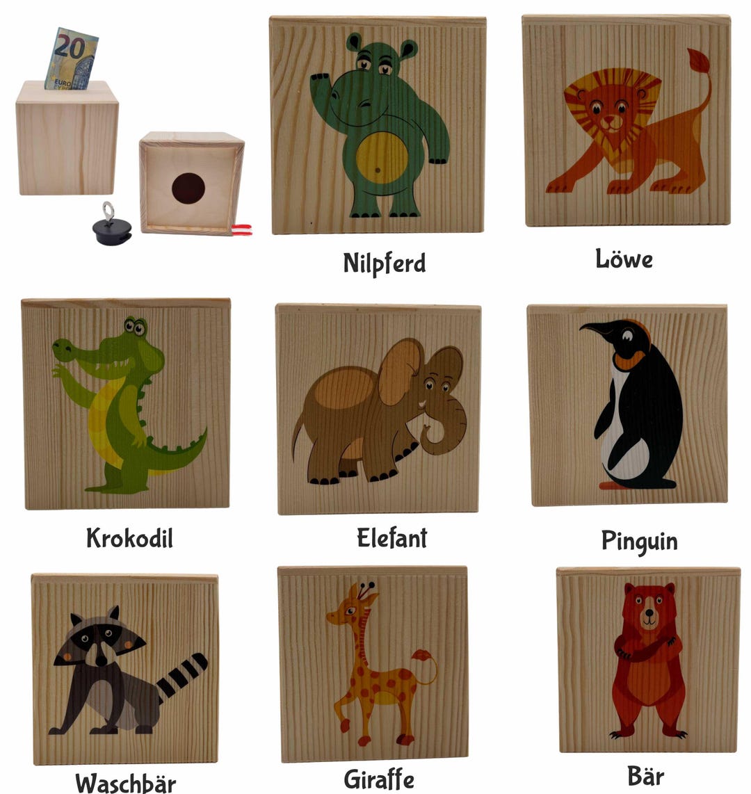 Kf-holz Animal Savings Friends – the Wooden Money Box for Little ...