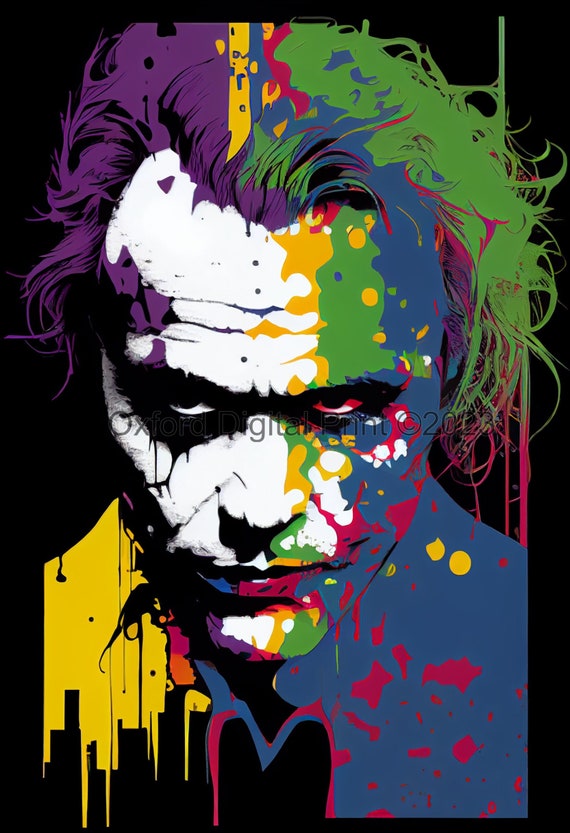 Heath Ledger Printable Joker Pop art Portrait Wall Art Funky Pop art Poster Downloadable Digital Etsy