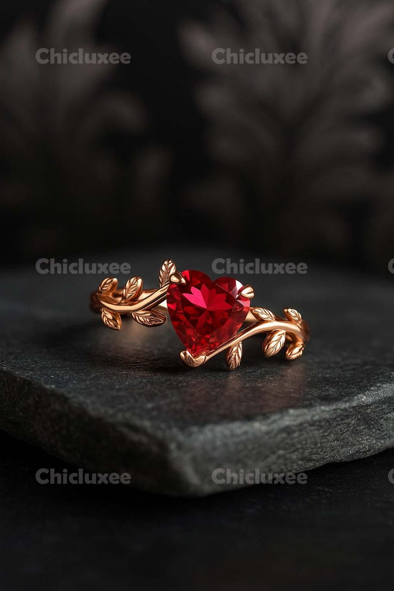 Unique Heart Shaped Red Ruby Engagement Ring, 18k Solid Gold ...