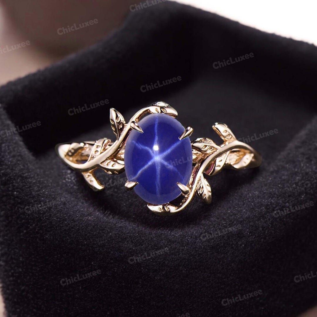 Oval Blue Star Sapphire Ring, Lindy Star Ring, 925 Sterling Silver, 6rays Star, 6×8 Mm Cabochon ...