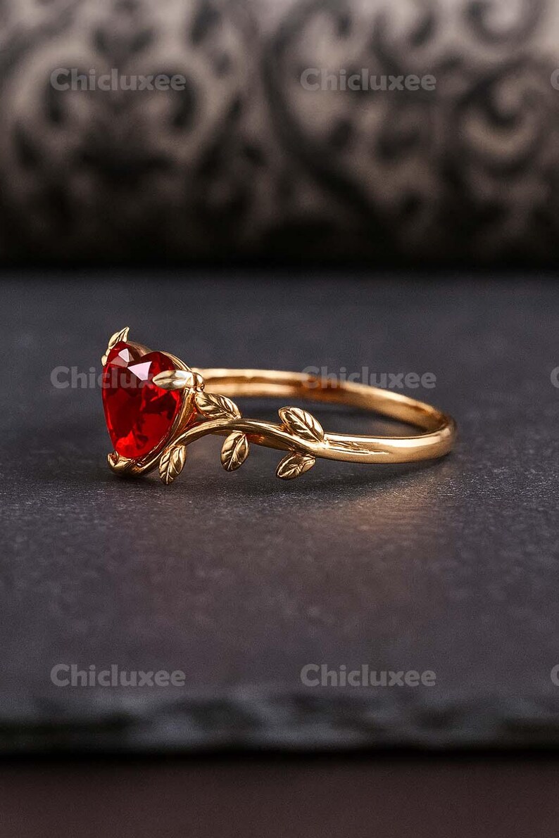 Unique Heart Shaped Red Ruby Engagement Ring, 18k Solid Gold ...
