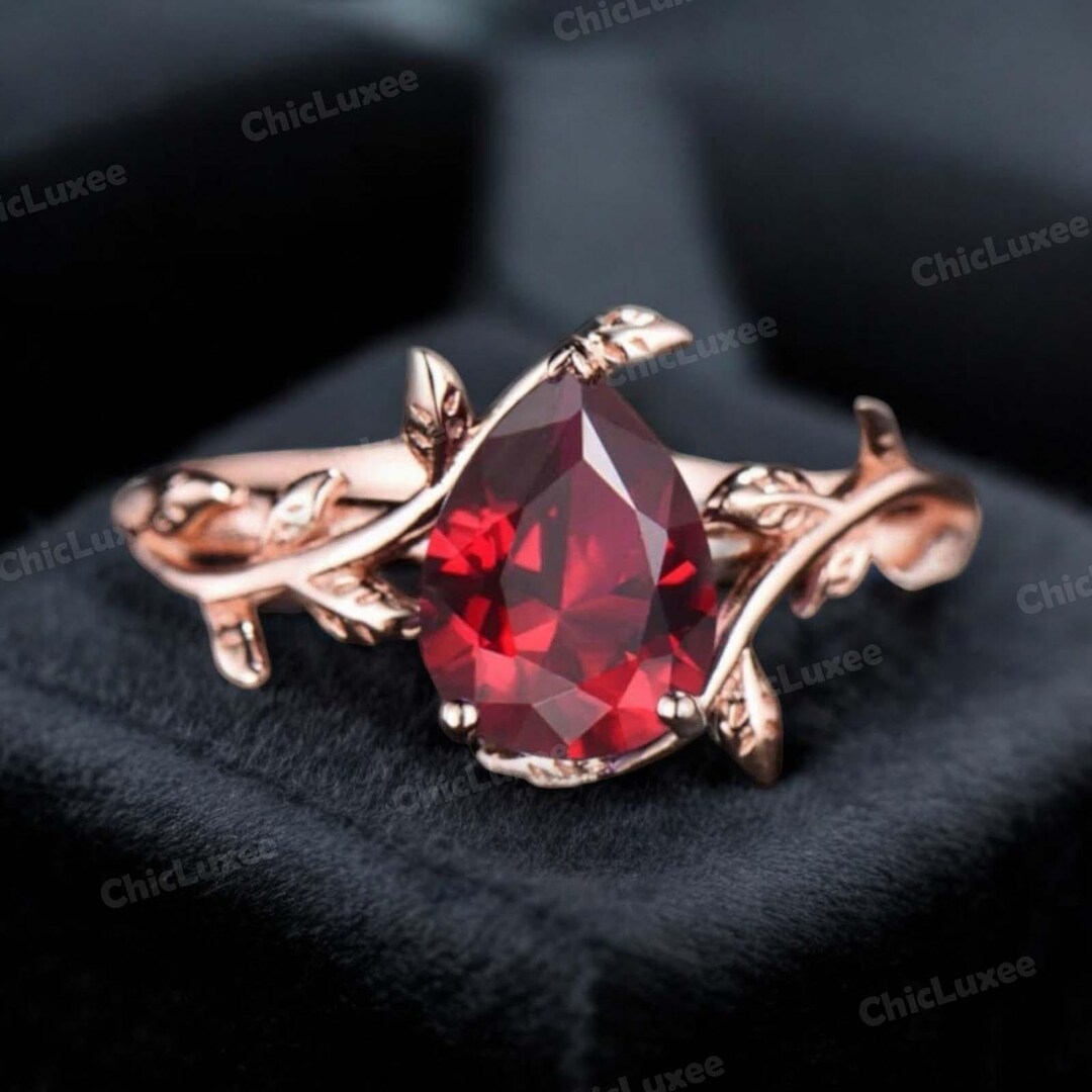 Pear Shaped Garnet Gemstone Ring, 14k Yellow Gold Garnet Gold ...