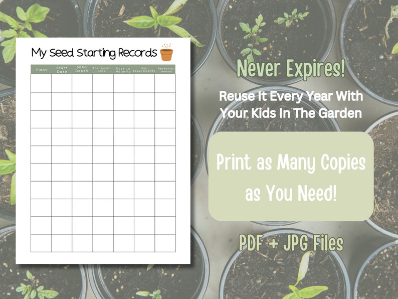2024 Kids Seed Starting Log Seed Staring Record Sheet Starting A Garden ...