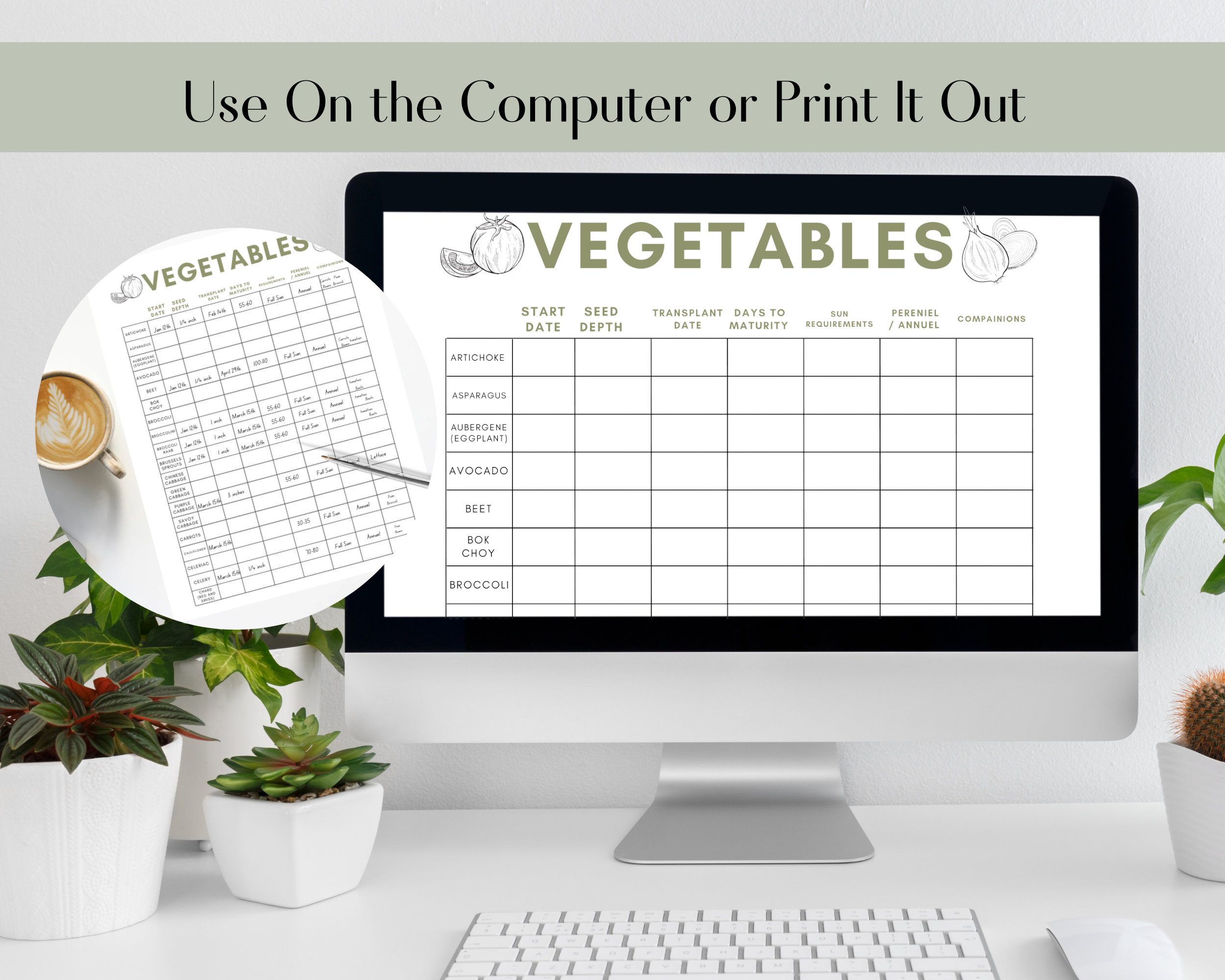 Vegetable Seed Log Starting Cheat Sheet Guide Veggie Garden Planner ...