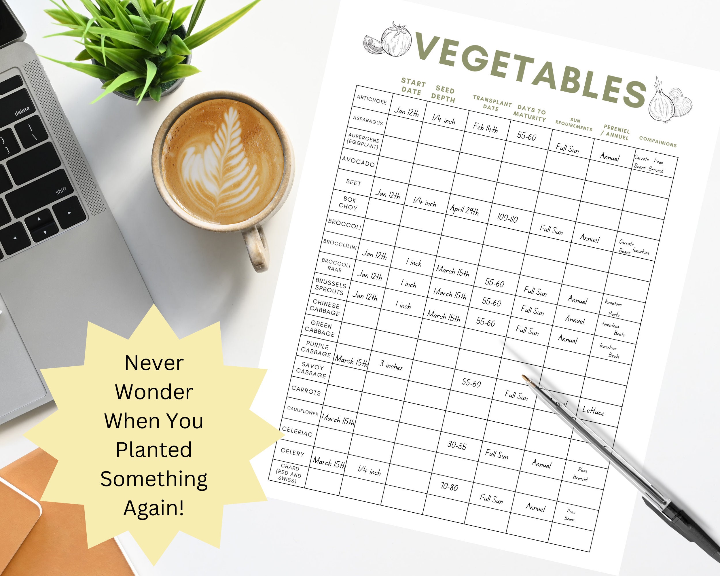 Vegetable Seed Starting Cheat Sheet Guide Veggie Garden Planner ...
