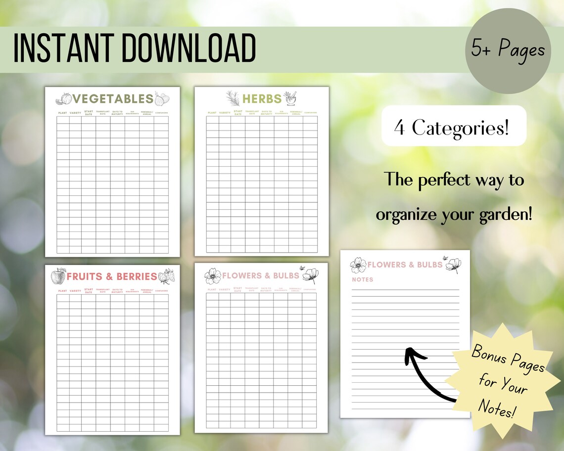 Garden Seed Starting Log Printable Seedling Organizer New - Etsy