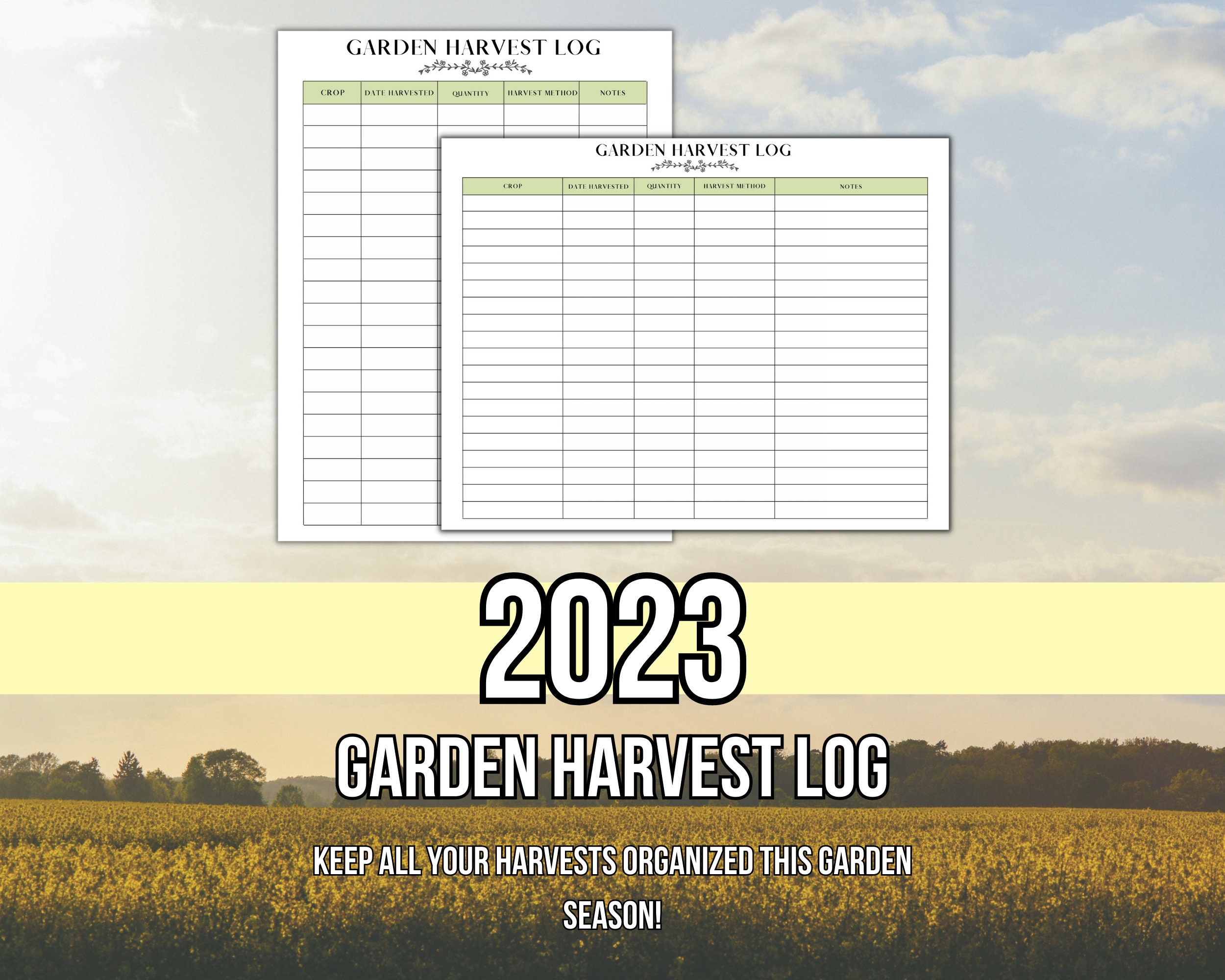 2023 Garden Harvest Tracker Market Gardener Harvest Record Log Self ...