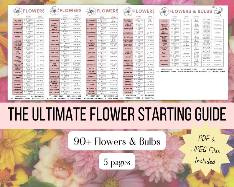 Flower Garden Seedling Chart Sowing Guide Printable Gardening - Etsy