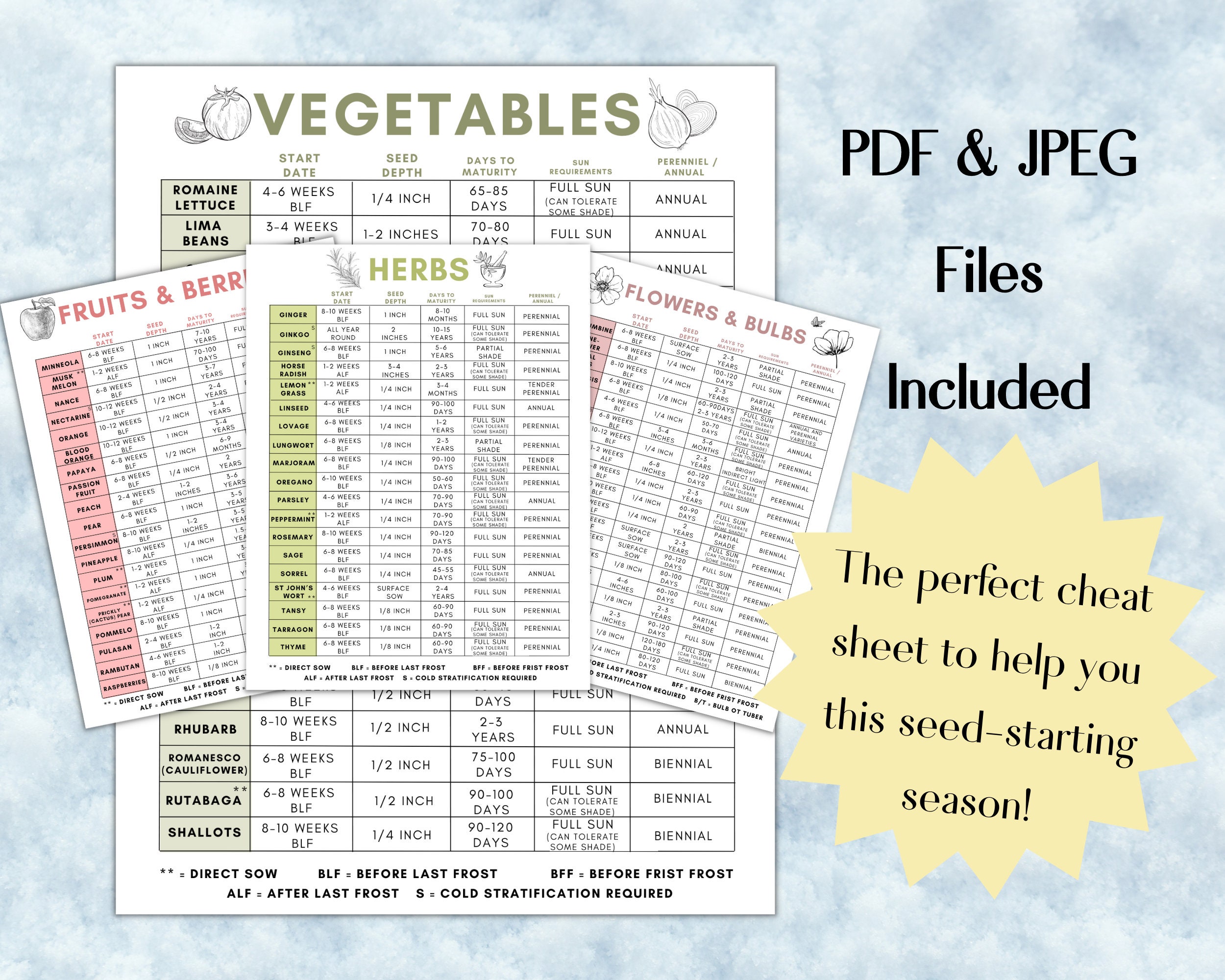 Whole Garden Seed Starting Cheat Sheet Homesteading Seed Sowing Guide ...