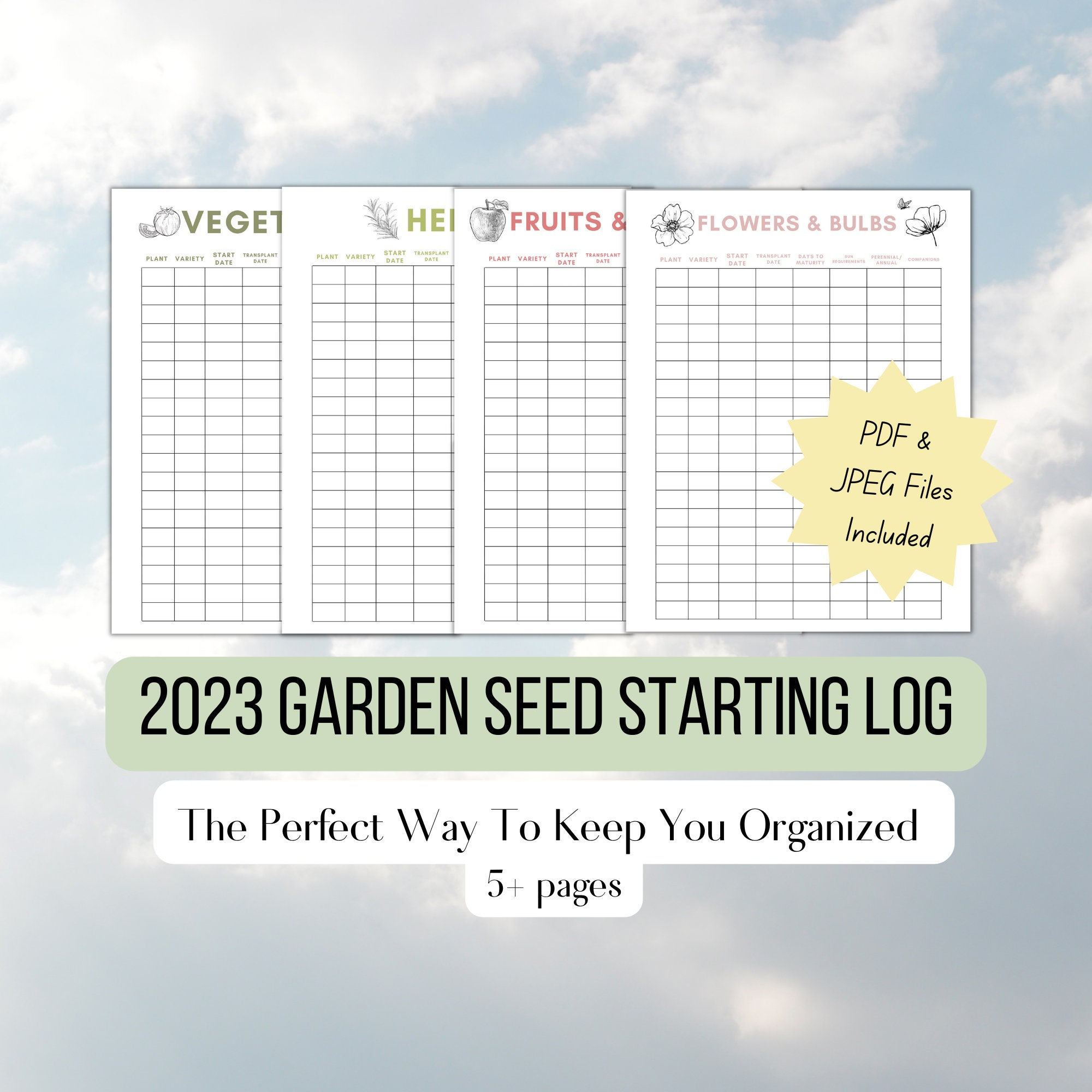 2023 Garden Seed Starting Log Printable Seedling Organizer Garden ...
