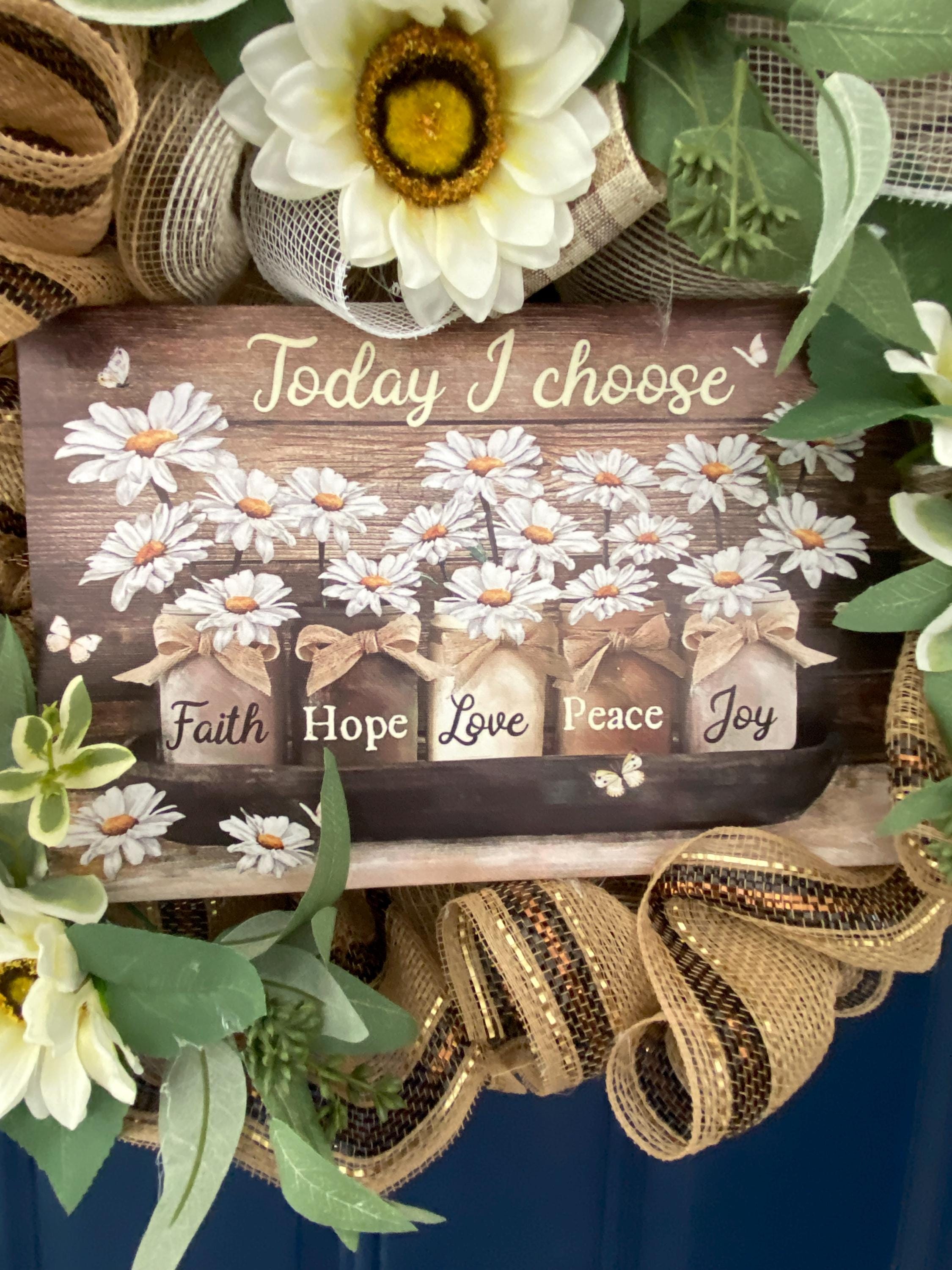 Rustic Daisy Wreath, Inspirational Sign, Handmade Burlap Mesh Wreath ...