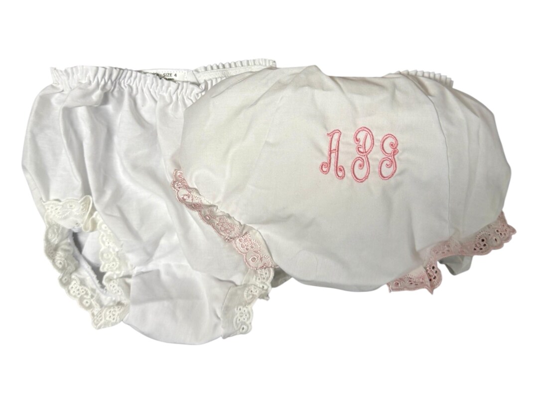 Monogrammed Baby Bloomers – Personalized Diaper Cover With Pink Lace ...