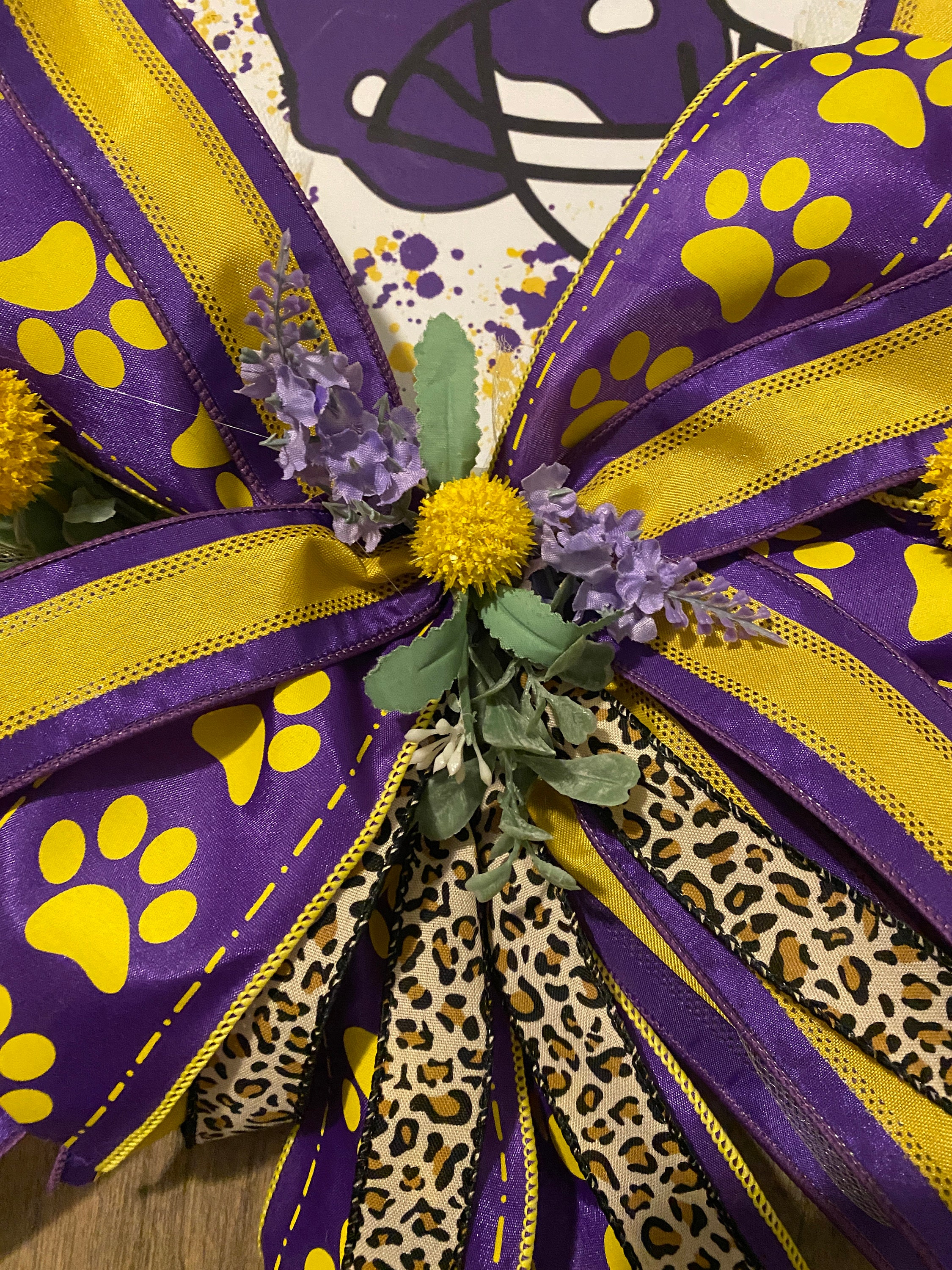 Purple and Gold Football Team Wreath, Handcrafted Sports Fan Decor ...