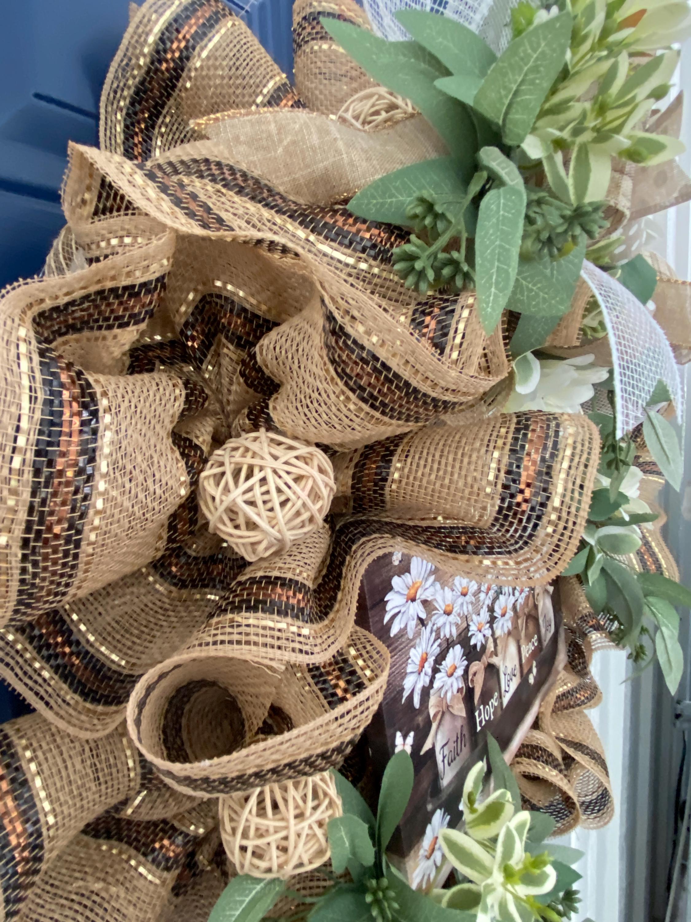 Rustic Daisy Wreath, Inspirational Sign, Handmade Burlap Mesh Wreath ...