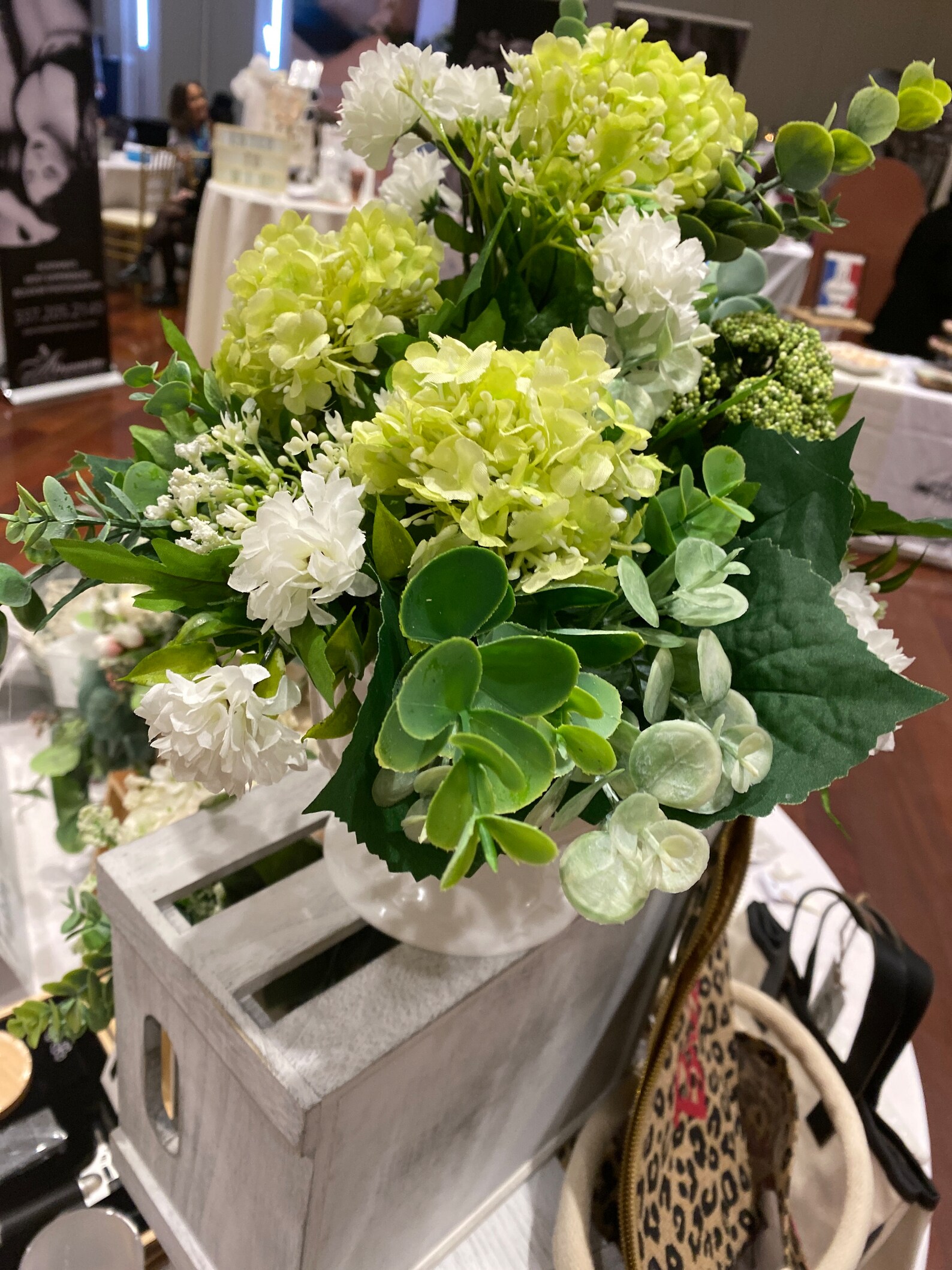 Handmade Floral Arrangement in White Vase Elegant Green and White Silk ...